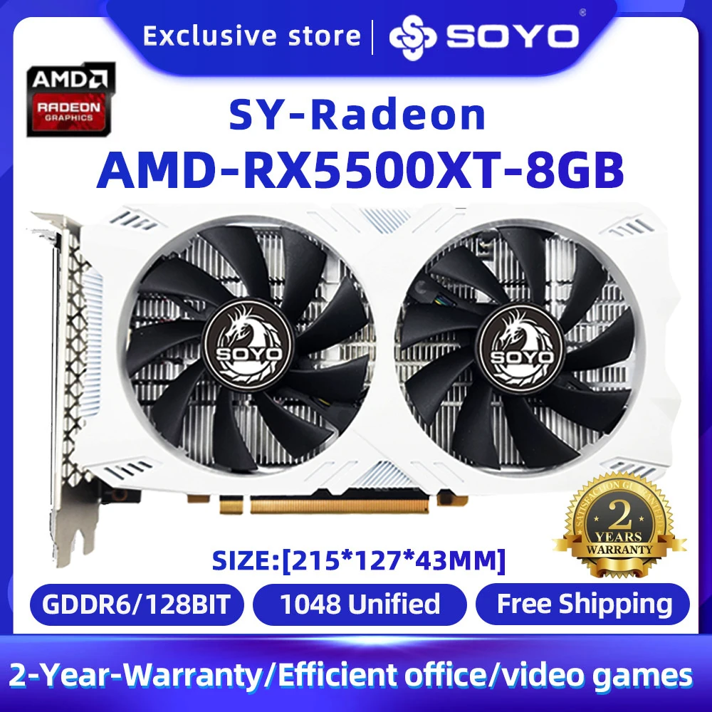 SOYO Original RX5500XT 8GB Graphics Card GPU GDDR6 128Bit 8pin 7nm HDMI*1 DP*3 New Video Card ...