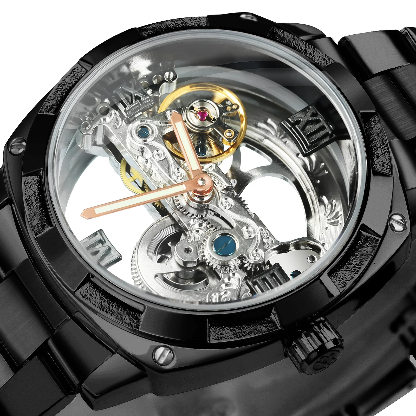 Winner Square Transparent Skeleton Automatic Mechanical Watch For Men ...