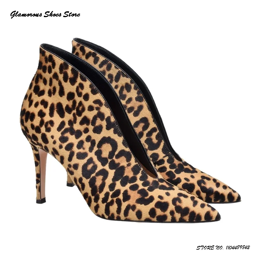 V-shape Vamp Leather Stiletto Pumps Women's Pointed Toe Thin Heels ...