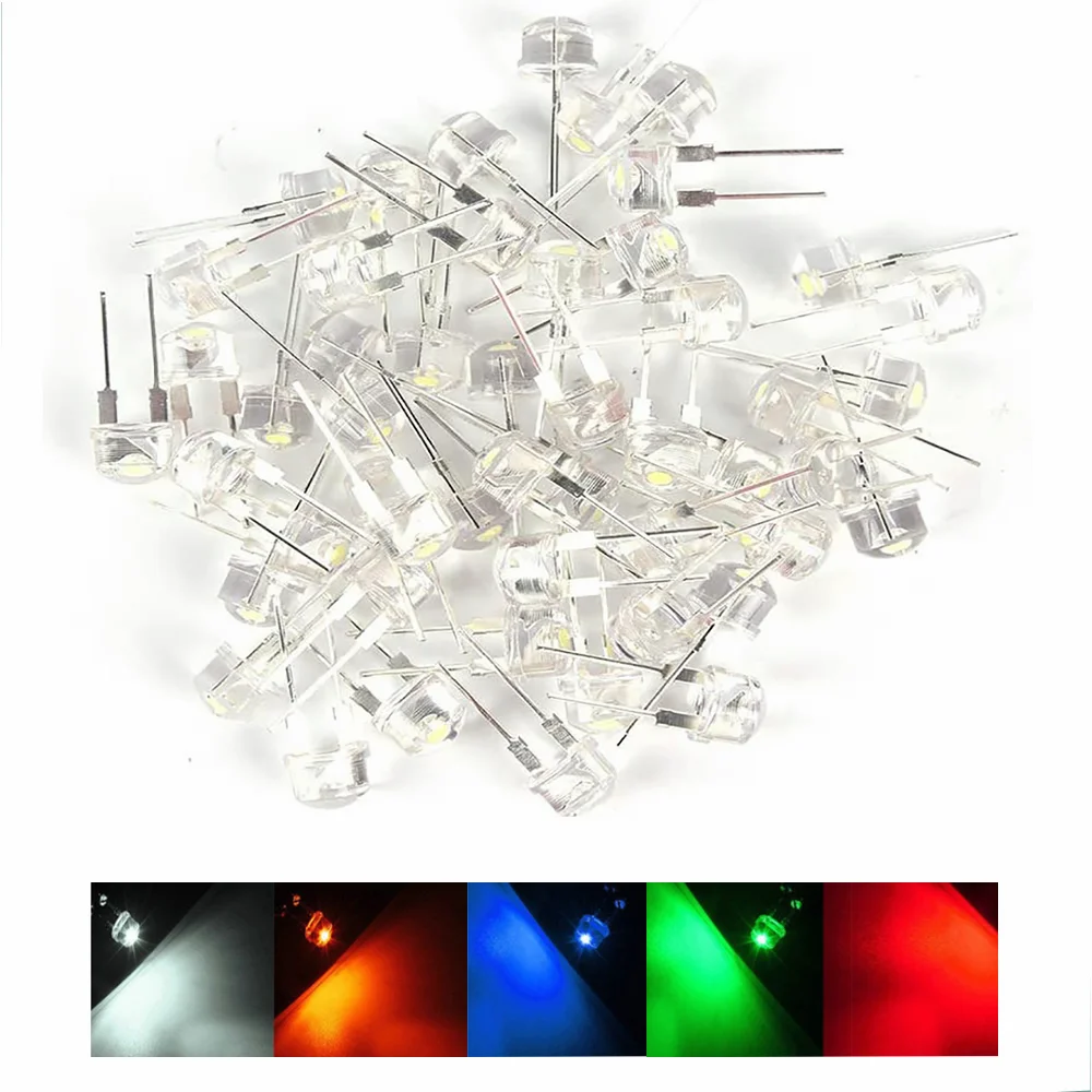 50PCS-8mm-Straw-Hat-LED-Diode-Clear-Ultra-Bright-F8-Green-Yellow-Red ...