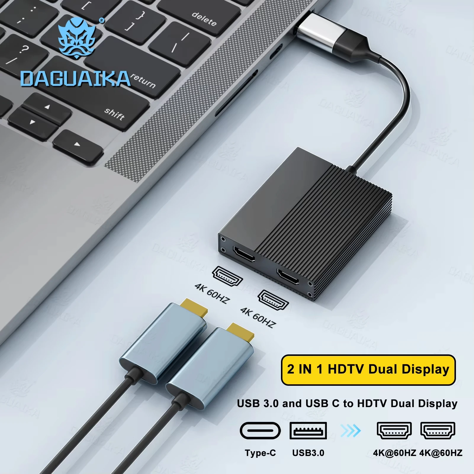 USB C/USB 3.0 to Dual HDTV 4K 60Hz Dock Station DL6950 Chip Display ...
