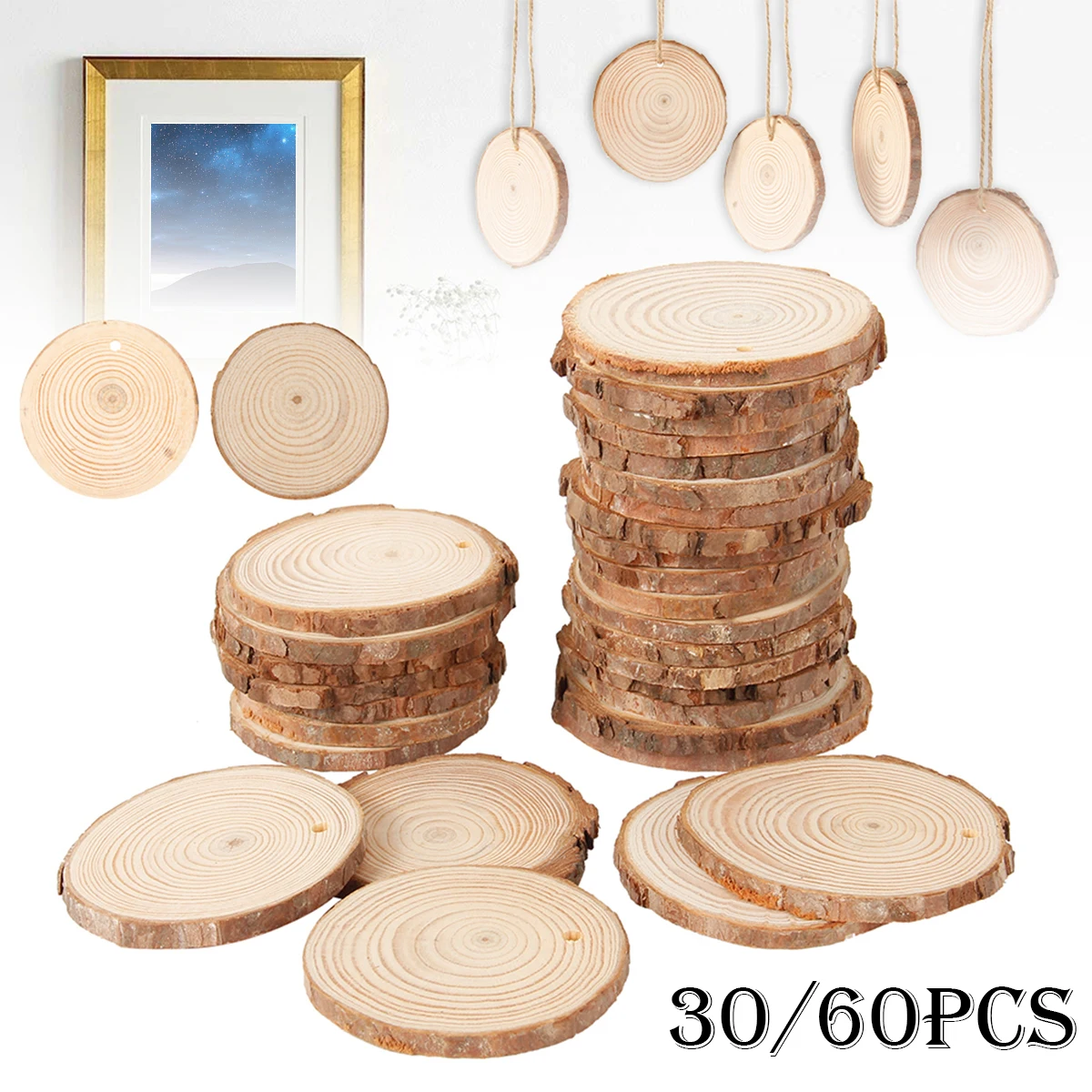 30-60pcs-Natural-Pine-Unfinished-Round-Arts-and-Crafts-Christmas-Decor ...