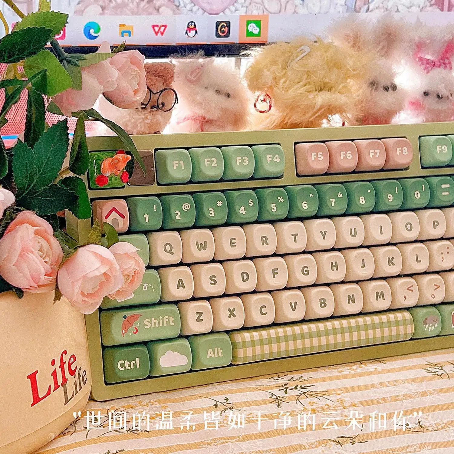 132-Key-Green-Cute-Keycap-MOA-Height-PBT-Material-Suitable-For ...