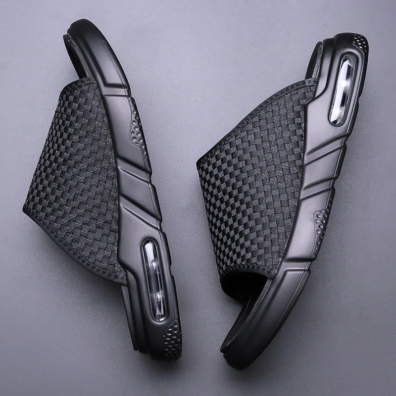 Outside Men Air Mesh Slippers Summer Fashion Flat Mens Shoes New Solid ...