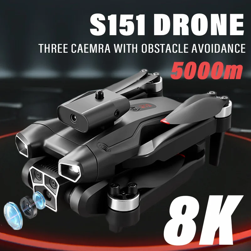 RC 쿼드콥터 S151 드론 브러시리스 모터, UAV 광학 흐름, 6K 듀얼 카메라, 실내 장애물 회피 ESC 와이파이 오래가는 ...