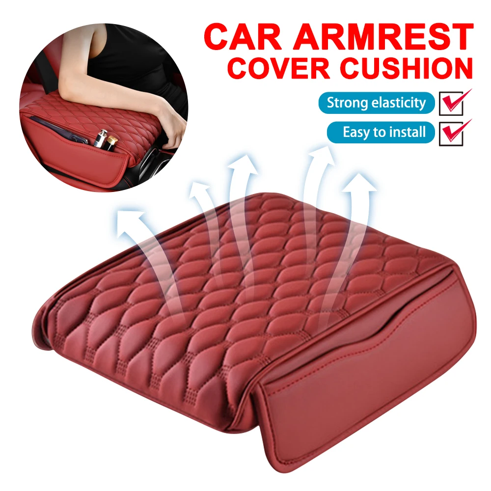 PU-Leather-Car-Armrest-Mat-Wave-Embroider-Center-Console-Arm-Rest ...