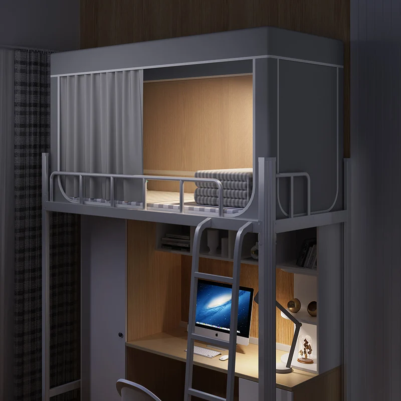 Student-sitting-bed-strong-shade-dormitory-upper-and-lower-bunks ...