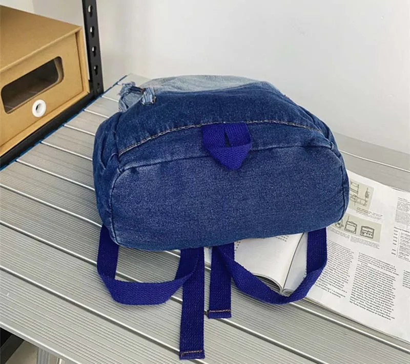 Washed Denim Canvas Fashion School Girls Casual Backpack