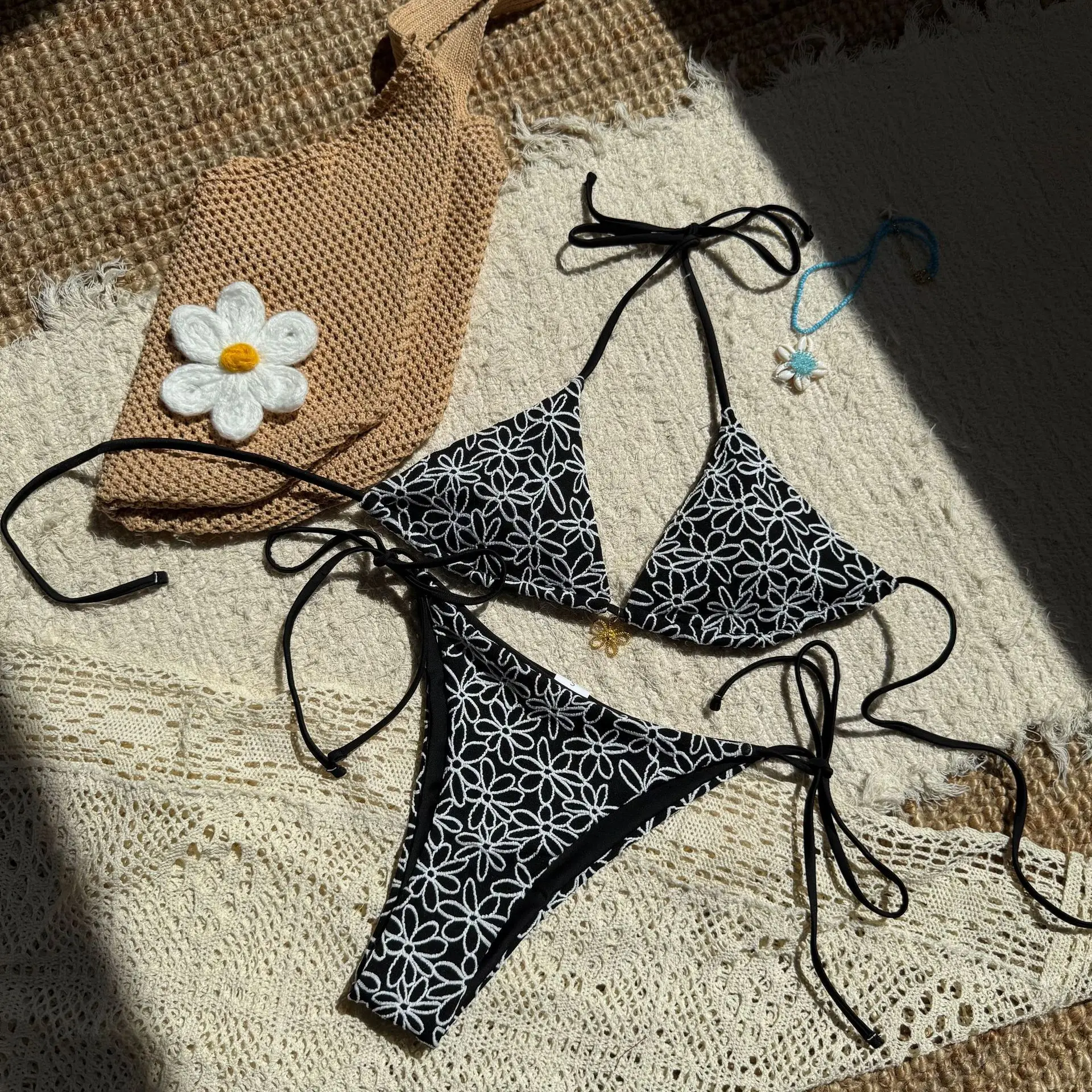 Sexy Halter Mini Bikini Set 2025 New Print Bikinis Beaded Bandage ...