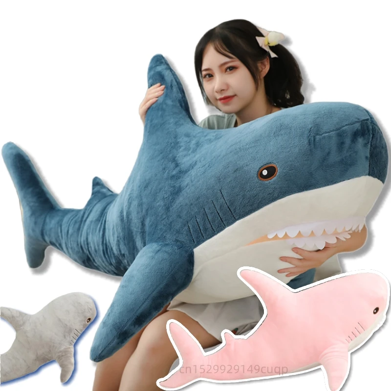 Cute-Cartoon-Shark-Whale-Plush-Doll-Pillow-Gray-Blue-Pink-Color-Big ...