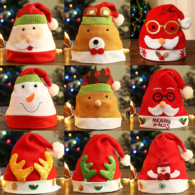 2022 Christmas Hat Santa Snowman Elk Snowflake Adult Children Navidad ...