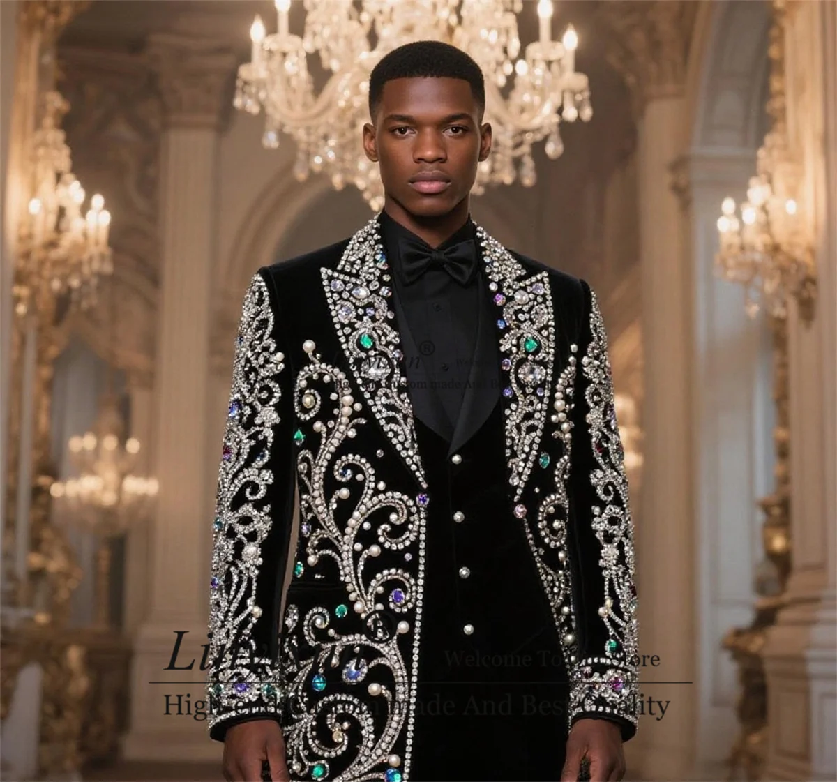 Luxury Ornament Rhinestones Men Suits Customized Slim Fit Wedding Groom ...