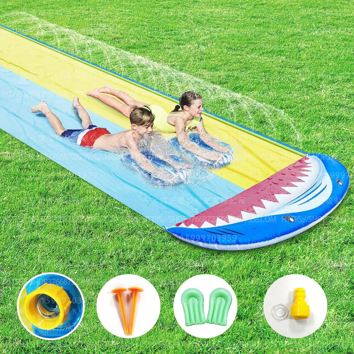 Kids-Double-Water-Slide-Cartoon-Fish-Water-Slide-Outdoor-Lawn-Water ...