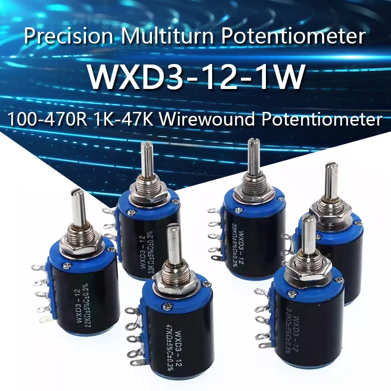 WXD3-12-1W Precision Multiturn Potentiometer 100 220R 470R 1K 2K2 3K3 4K7 5K6 10K 22K 33K 47K ...