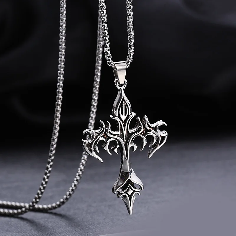 Moda Vintage Flame Cross Pendant Necklace Para Mulheres Homens Long ...