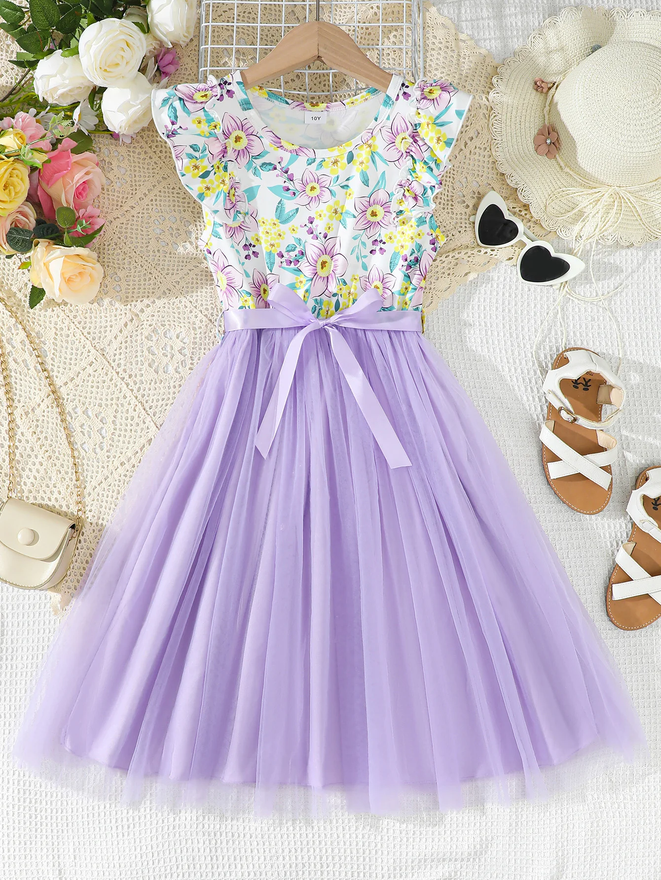 Summer Dress For Big girl Flower Dress Ruffle Splice Gauze Sleeveless ...