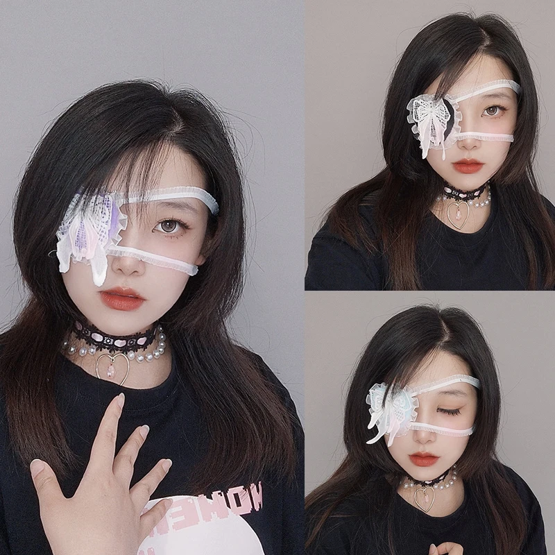 Girls Gothic Eye Lace Mask Cosplay Anime Kawaii Heart Bow Cross ...