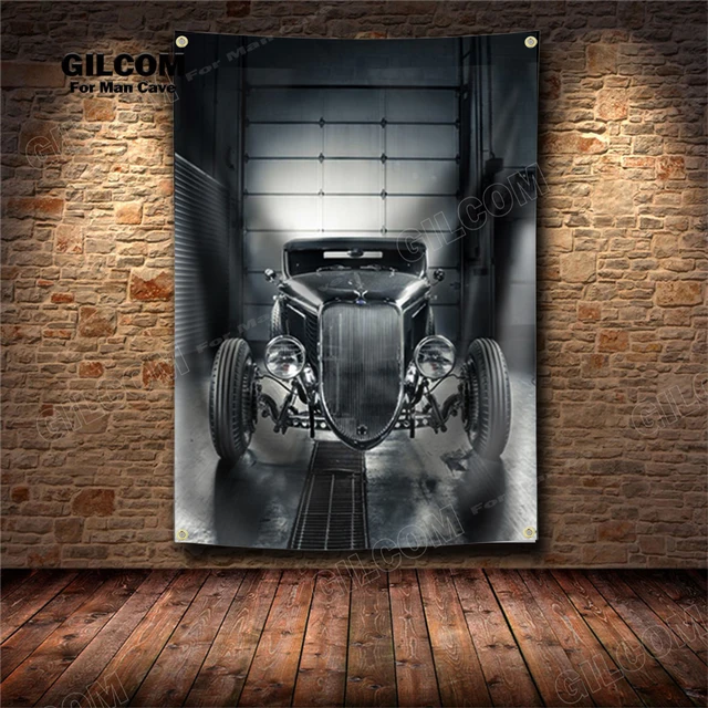 Classic Cars Retro Banner Flag Poster Wall Art Decoration AD Vintage ...