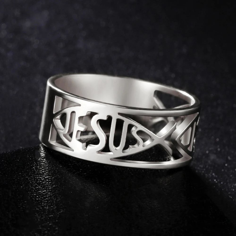 My-Shape-Jesus-Fish-Rings-Mulheres-Homens-Cor-Prata-A-o-Inoxid-vel-Dedo ...