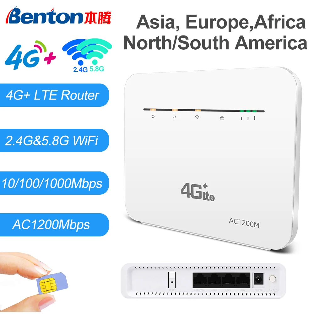 Benton-Dual-WiFi-4G-LTE-Router-AC1200M-CAT6-4G-SIM-WiFi-Router-2-4GHz-5 ...