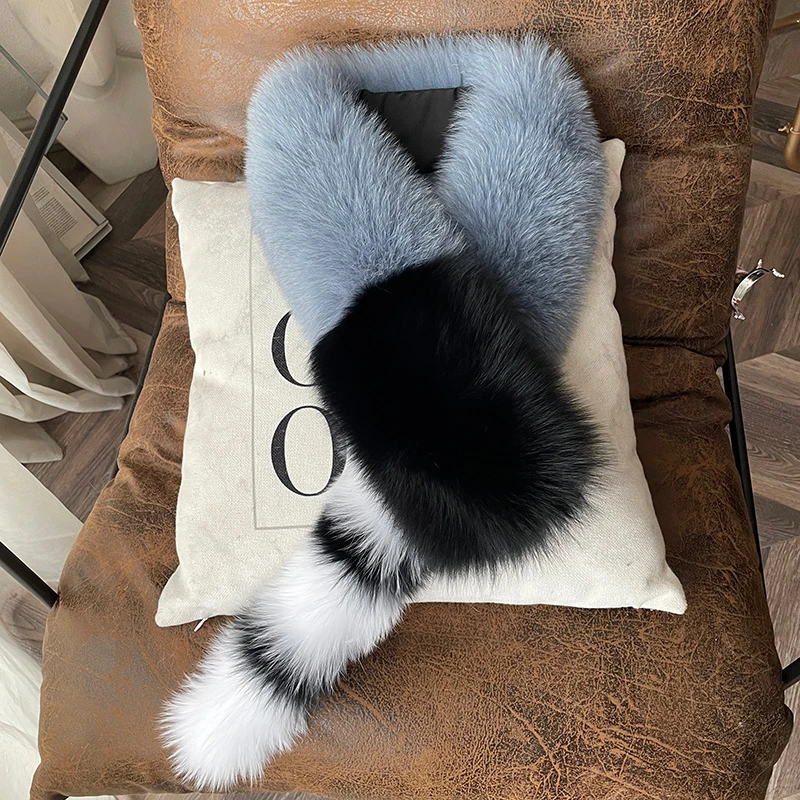 Winter 100% Genuine Natural Real Fox Fur Scarf For Women's Neck Warmer ...