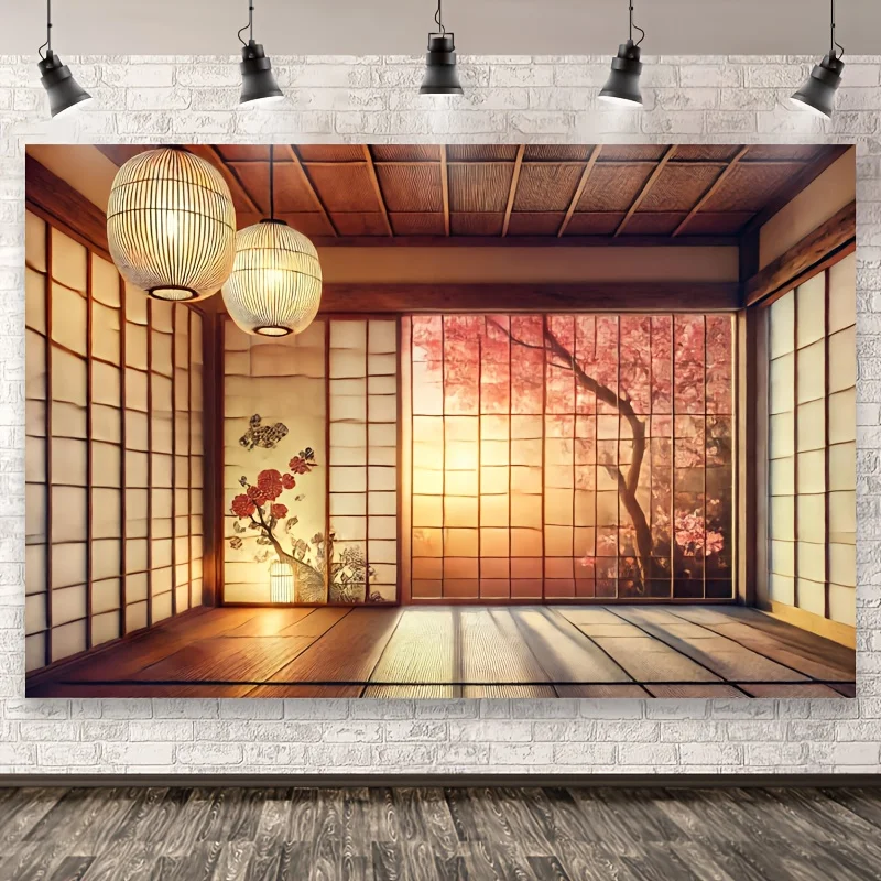 1 piece of Japanese shoji screen background, polyester cherry blossom ...