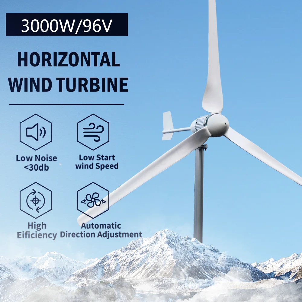 3000W 48V 96V Horizontal Wind Turbine Generator Windmill With Hybrid ...
