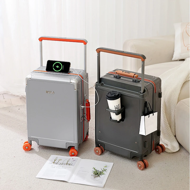 Wide Trolley Suitcase Multi-function USB Charging Port Silent Universal ...