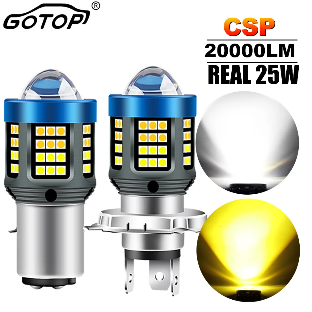 1pc 20000LM 25W Motorcycle Headlights H4 BA20 LED Bulbs Lens CSP LED ...