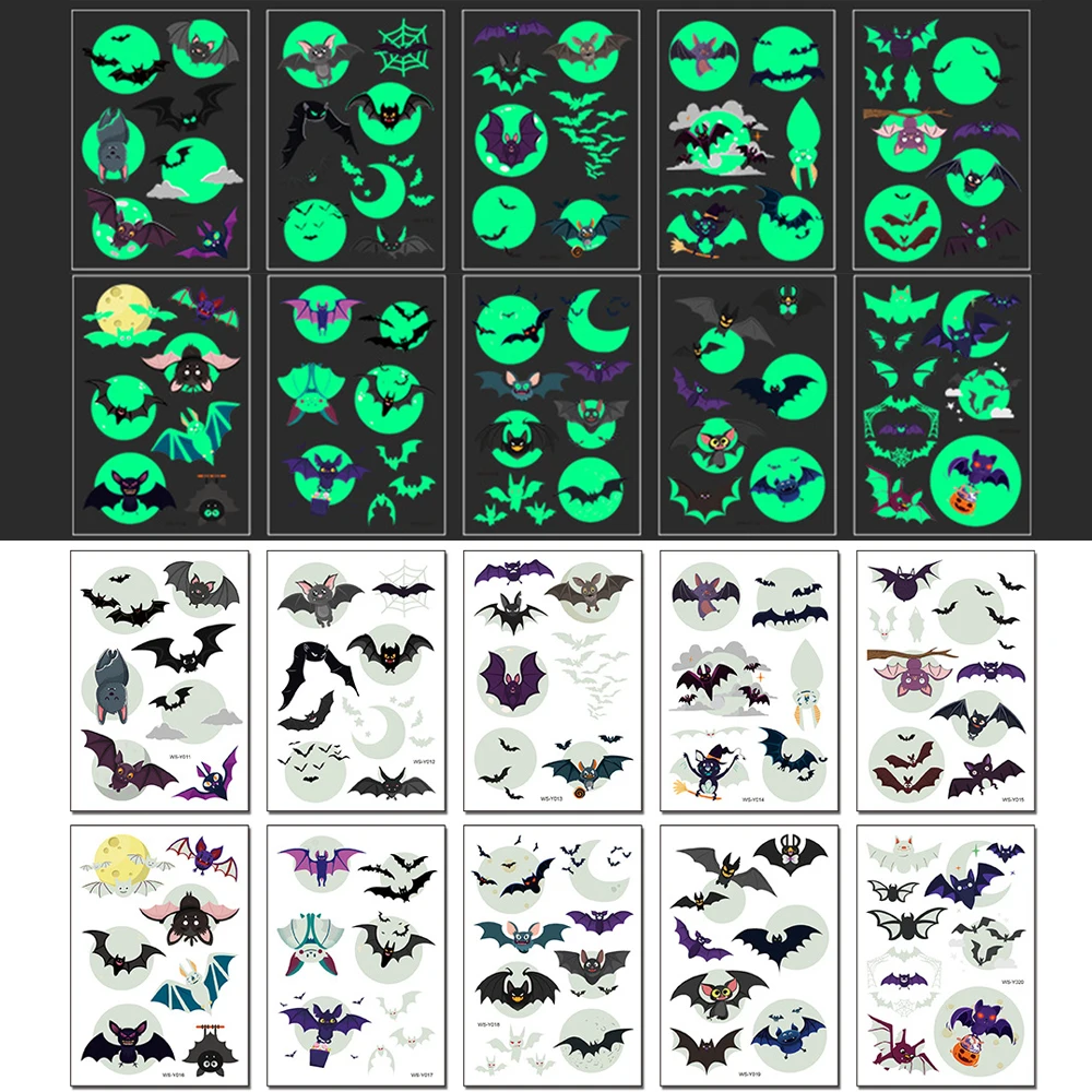 10Pcs-Luminous-Temporary-Waterproof-Bat-Stickers-Halloween-Tattoo ...