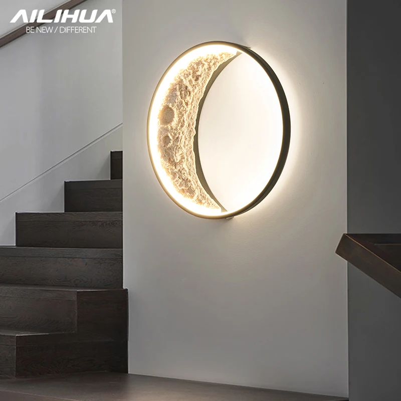 L-mpara-de-pared-de-Luna-moderna-simple-creativa-pasillo-mural-de-Luna ...
