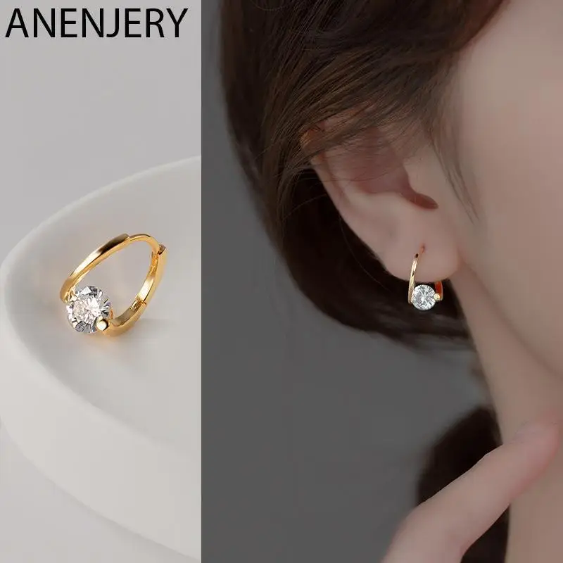ANENJERY Silver Color Shiny Zircon Geometric Circle Hoop Earrings For ...