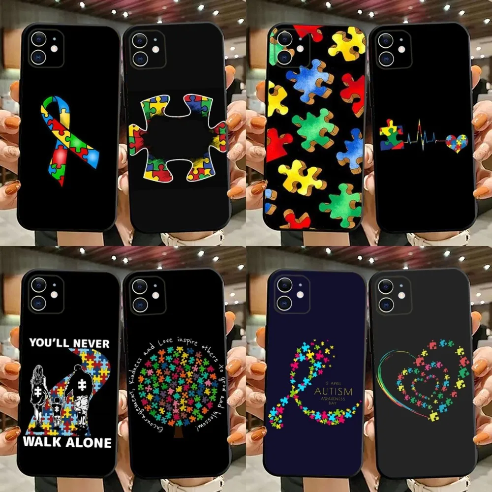 Silicone-macio-Preto-Autismo-Suporte-Puzzle-Phone-Case-Capa-para-iPhone ...