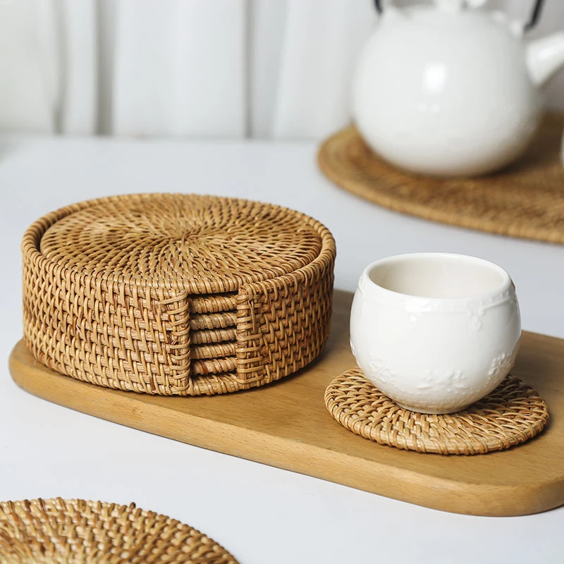 Rodada Rattan Weave Drink Coasters Set, Tea Cup Mat, Talheres Placemat ...