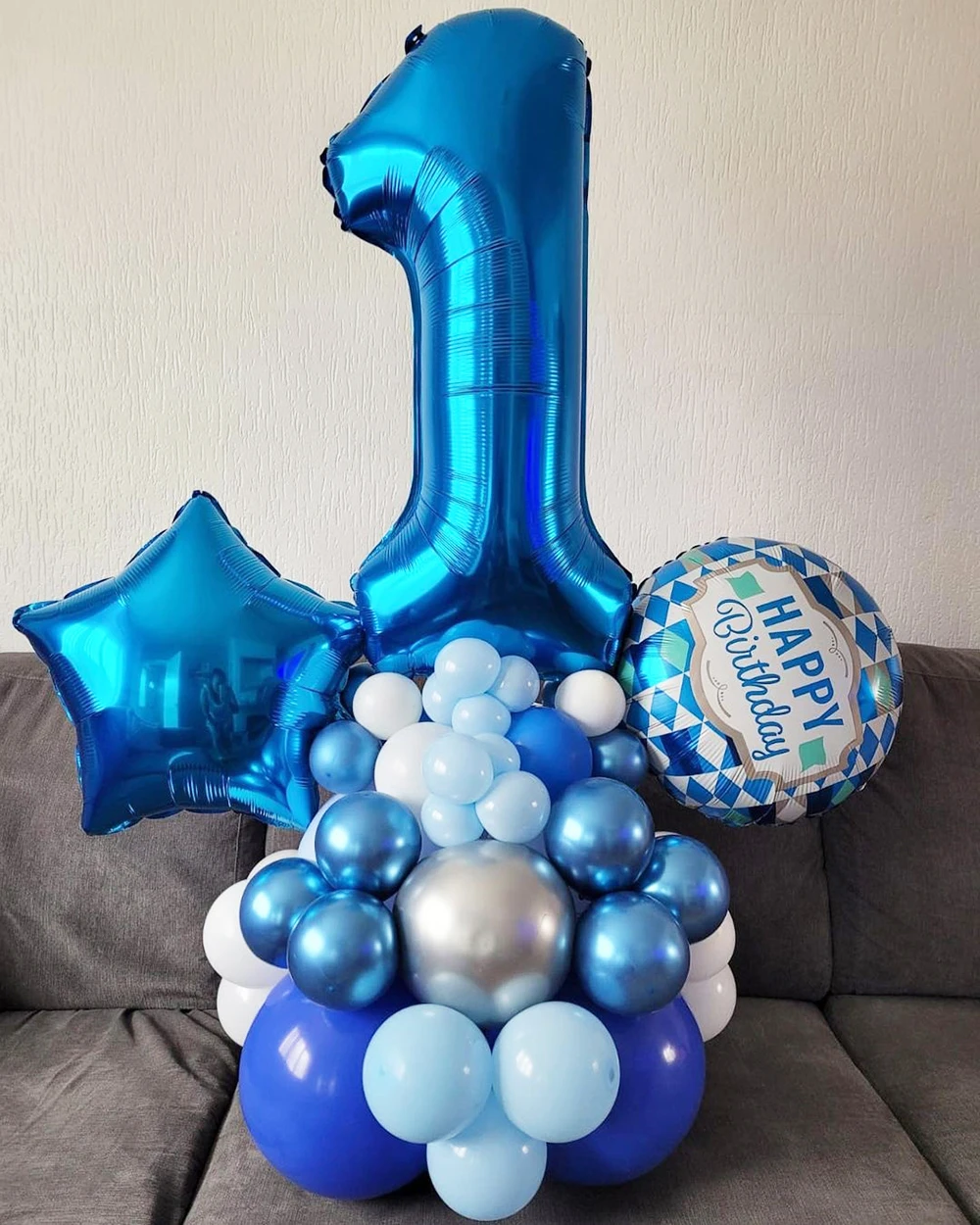 38pcs Blue Balloons Set Metal Blue Foil Balloon Number 1 2 3 Kids ...