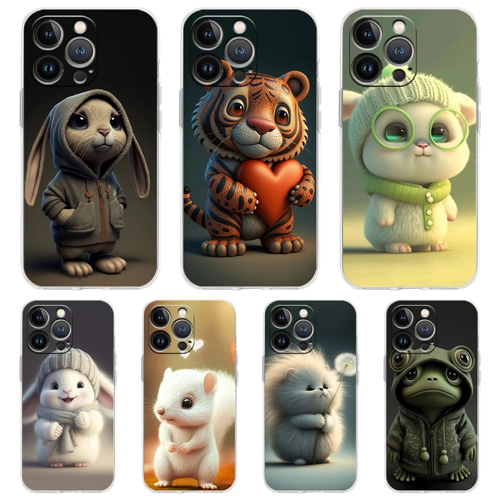 Cute Cartoon Animal Case for iPhone 15 14 13 12 Pro Max Cover ...