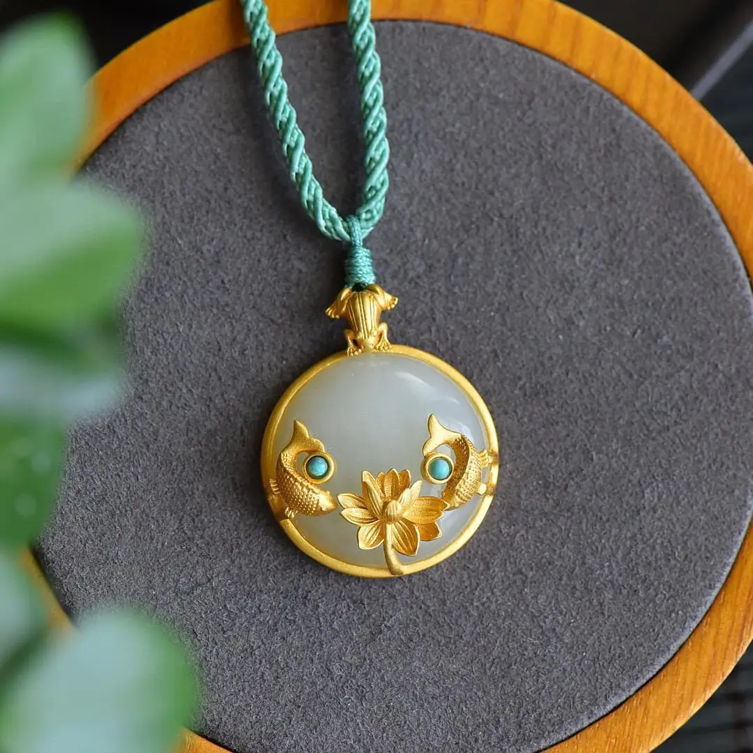 Colgante-de-Jade-Natural-Hetian-Piscis-de-loto-cadena-de-su-ter-de-Jade ...