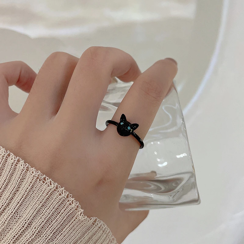 New Cute Cat Rings Black Color for Women Girls ins Party Trendy Jewelry ...