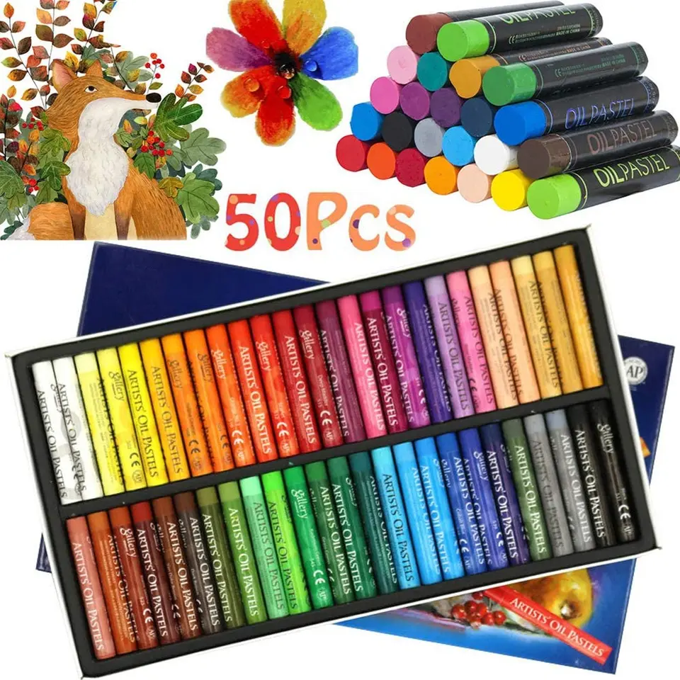 Hevea Rubber Toy BERRYCANVAS Soft Oil Pastels Set - 48 Colors With ...