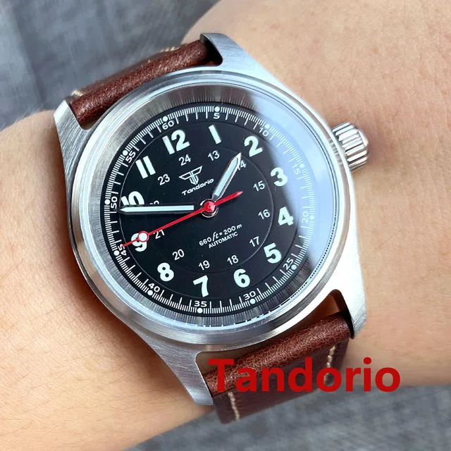 Tandorio 36mm Pilot Sapphire Glass Black/Silver Dial NH35A Movement ...