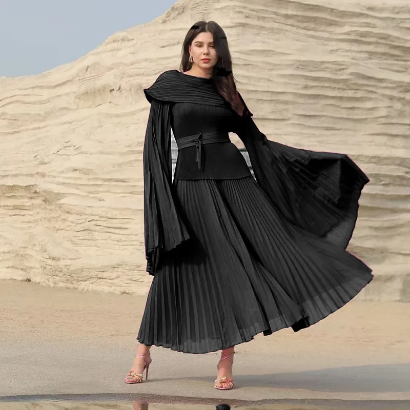 Mosong-Fashion-Miyake-Pleated-Pleated-slit-solid-color-top-elastic ...