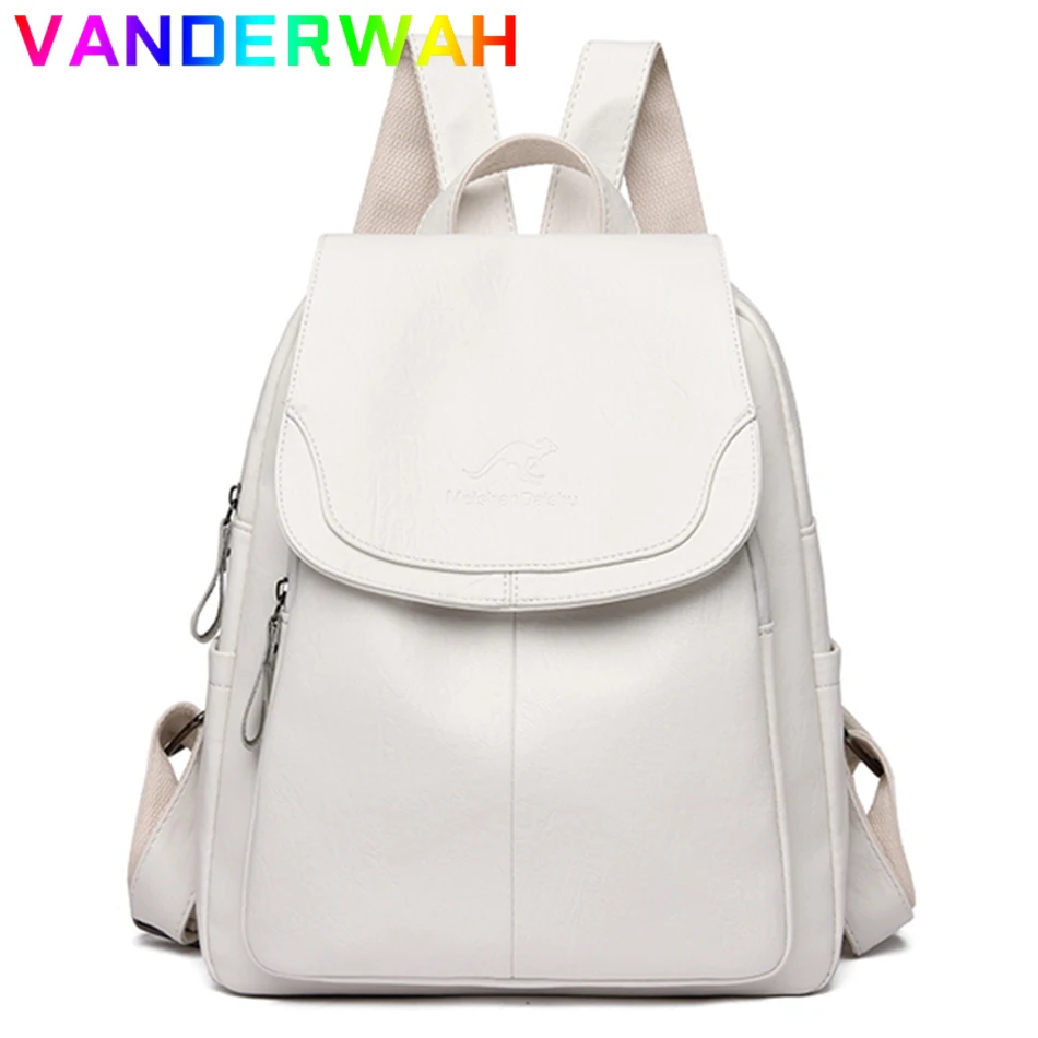 White Women Backpack Female Leather Backpacks Ladies Sac A Dos School ...