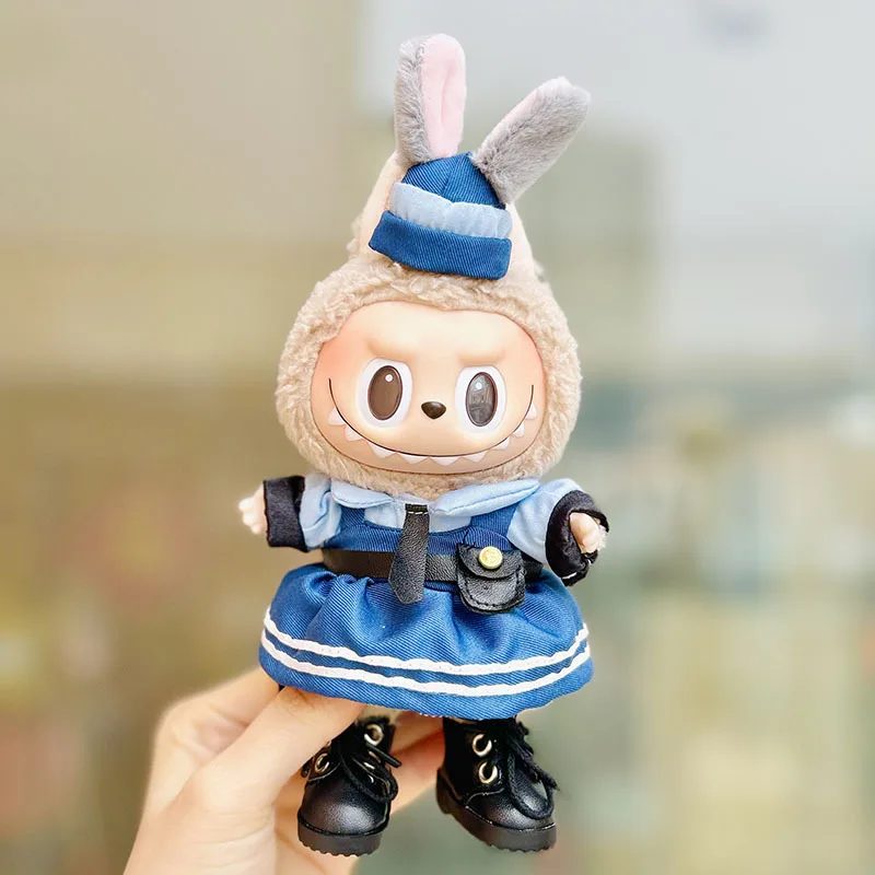 17cm Labubu Doll Clothes Dark Blue Police Dress Suit Baby Pendant ...