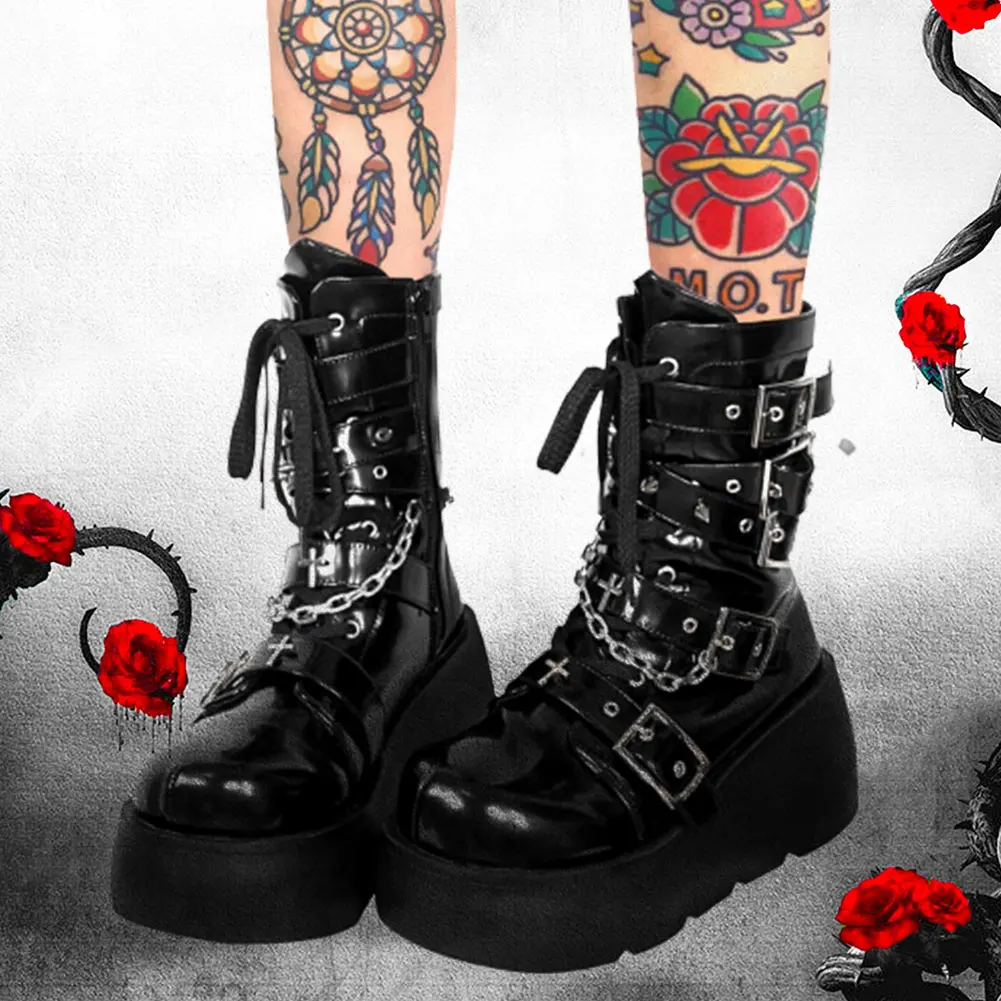 GIGIFOX-Botas-de-plataforma-g-tica-Punk-para-mujer-zapatos-de-media ...