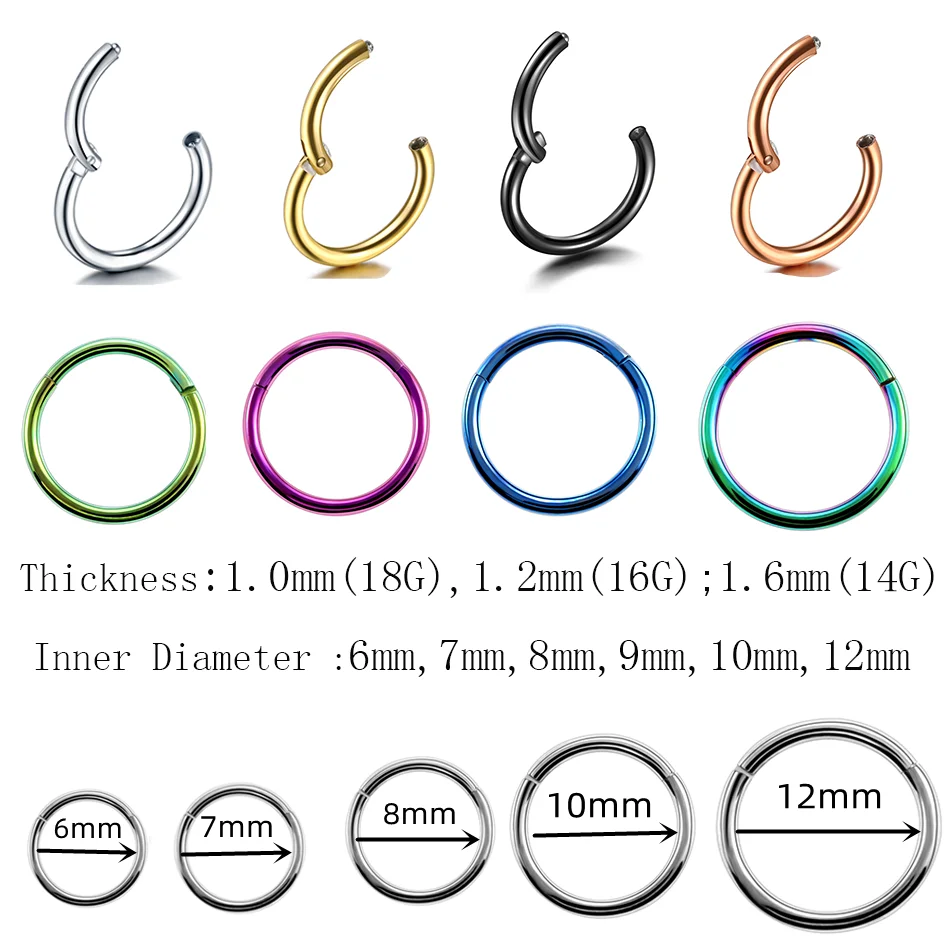 Titanium-Hinged-Segment-Nose-Ring-Septum-Piercing-Clicker-Nose-Pierc ...