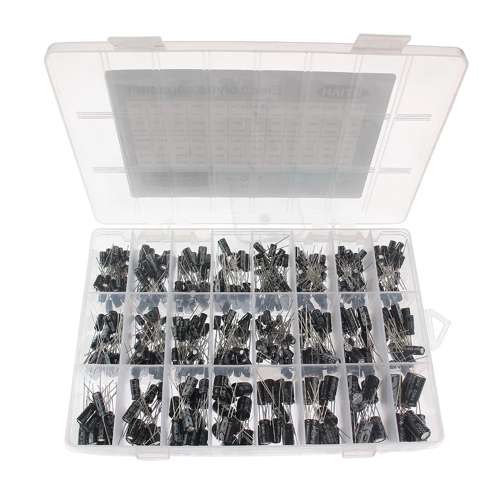 500PCS-0-1uF-1000uF-Assorted-Aluminum-Electrolytic-Capacitors-Kit-Box ...