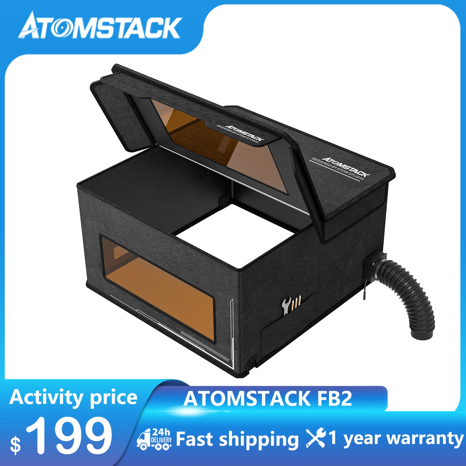 ATOMSTACK grabador láser FB2, 760x740x450mm, cortador láser ignífugo, cubierta protectora ...