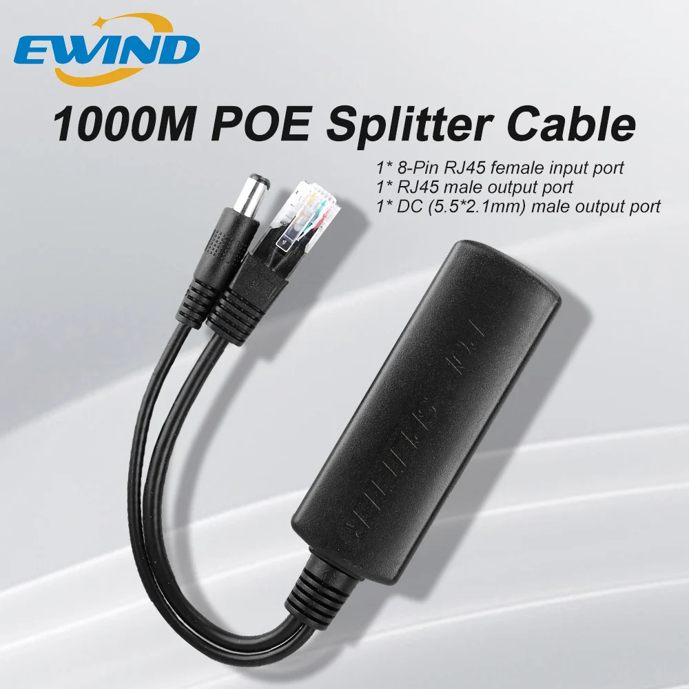 EWIND POE Splitter 10/100/1000Mbps Ethernet Splitter IEEE802.3af 44-57V ...