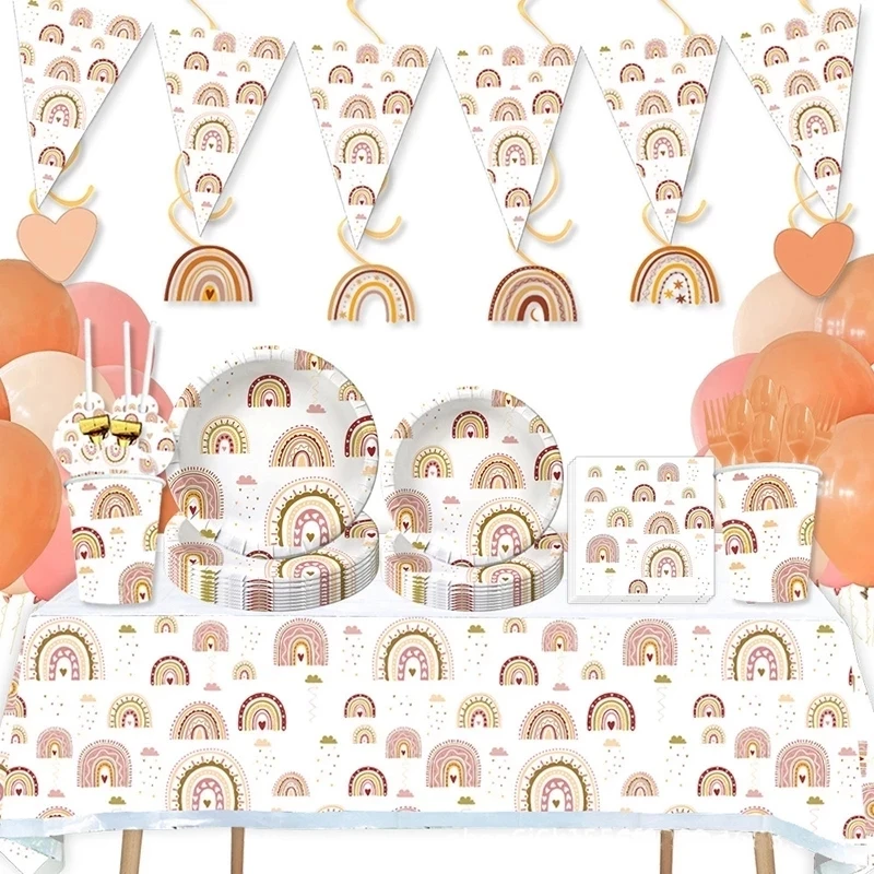 New Bohemian Boho Rainbow Birthday Party Decorations Dinnerware Themed ...