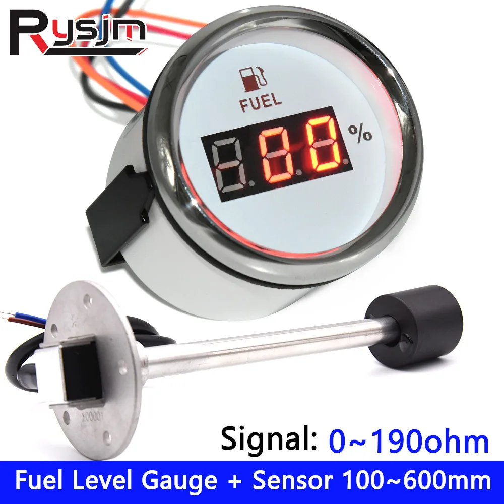 52mm-Waterproof-Boat-Car-Digital-Fuel-Level-Gauge-Marine-Meter-0-190ohm ...